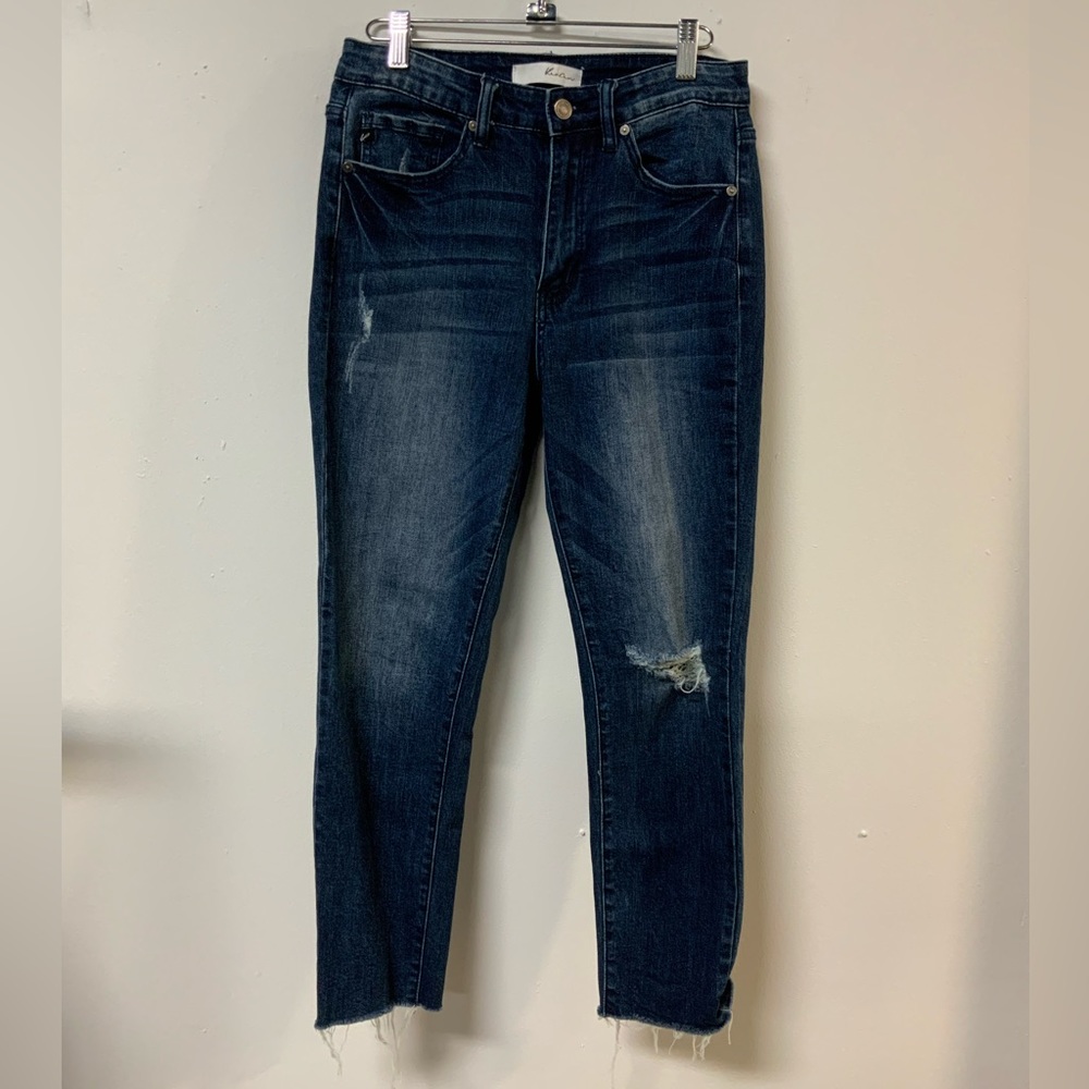 Kancan Distressed Fray Bottom Jeans - Gem